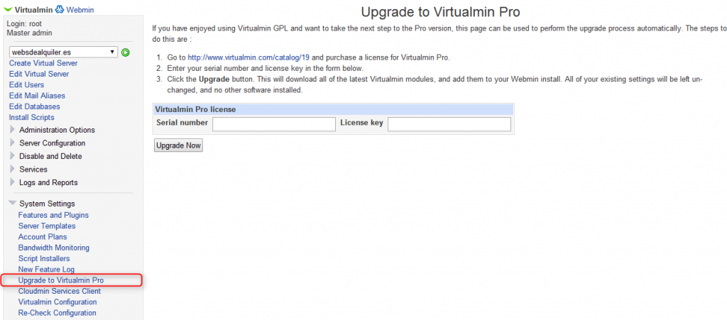 Manual de uso de Virtualmin. (III) . Sistem Settings - Recursos para ...